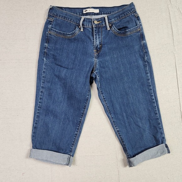 Levi's | Pants & Jumpsuits | Levis Jeans Womens 8 29w Blue Capri Denim Rolled Cuffed Hem Mid ...